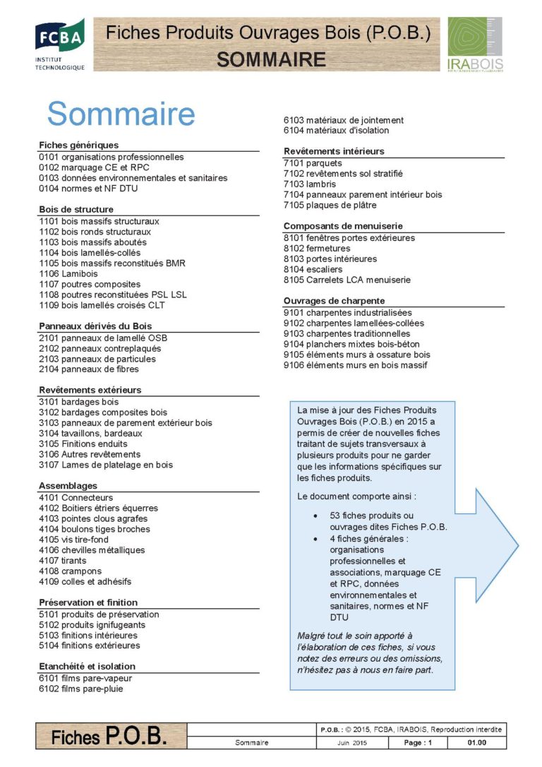 Fiches POB - Catalogue Bois Construction