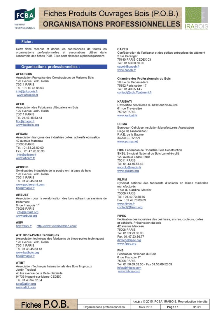 Fiches POB - Catalogue Bois Construction