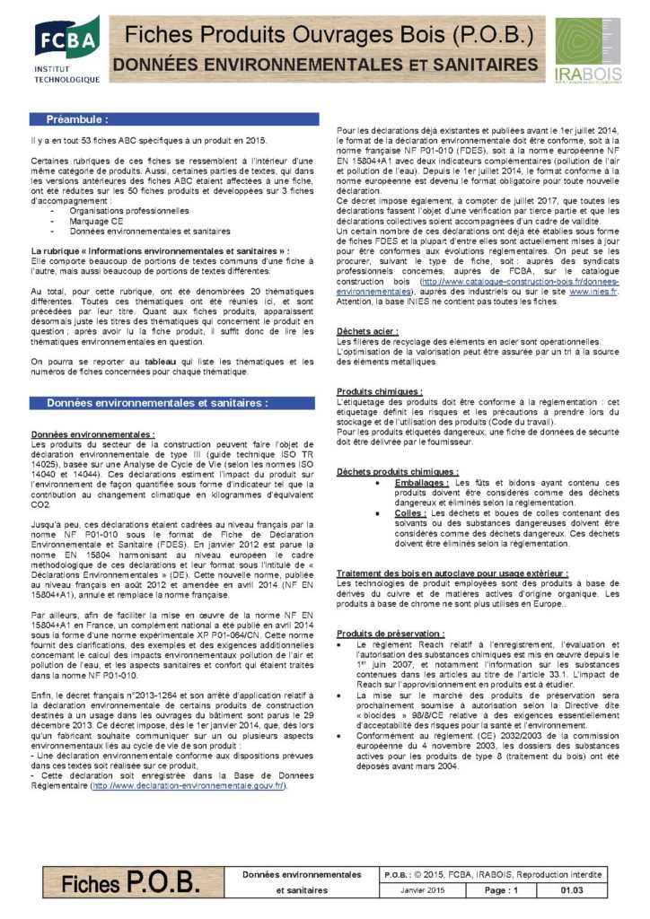 Fiches POB - Catalogue Bois Construction