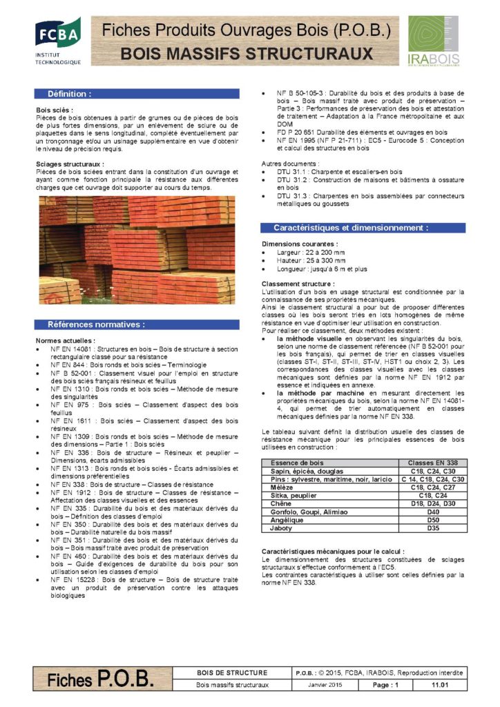 Fiches POB - Catalogue Bois Construction