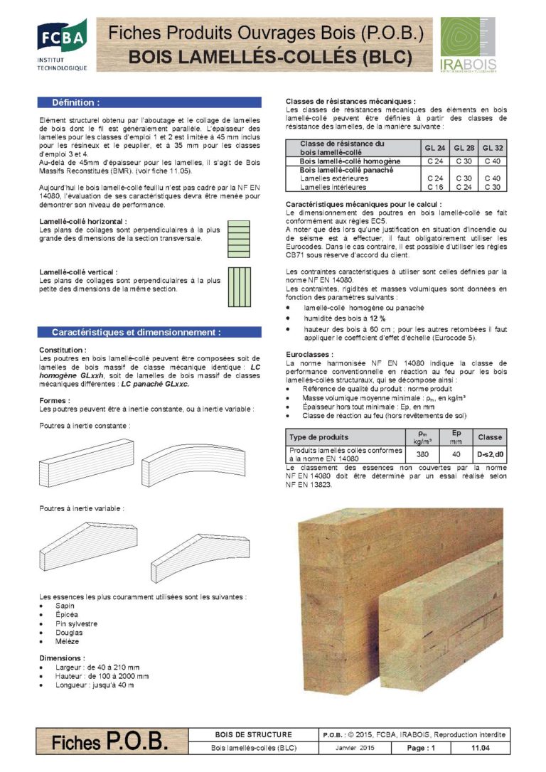 Fiches POB - Catalogue Bois Construction