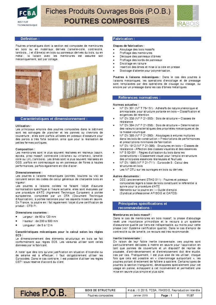 Fiches POB - Catalogue Bois Construction