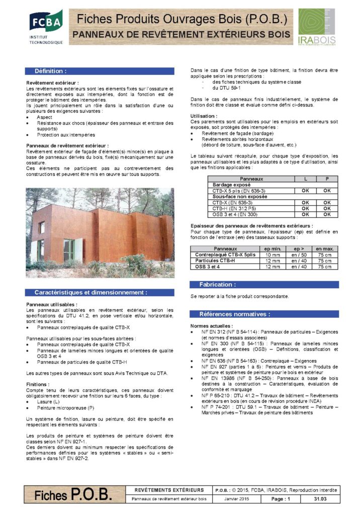 Fiches POB - Catalogue Bois Construction