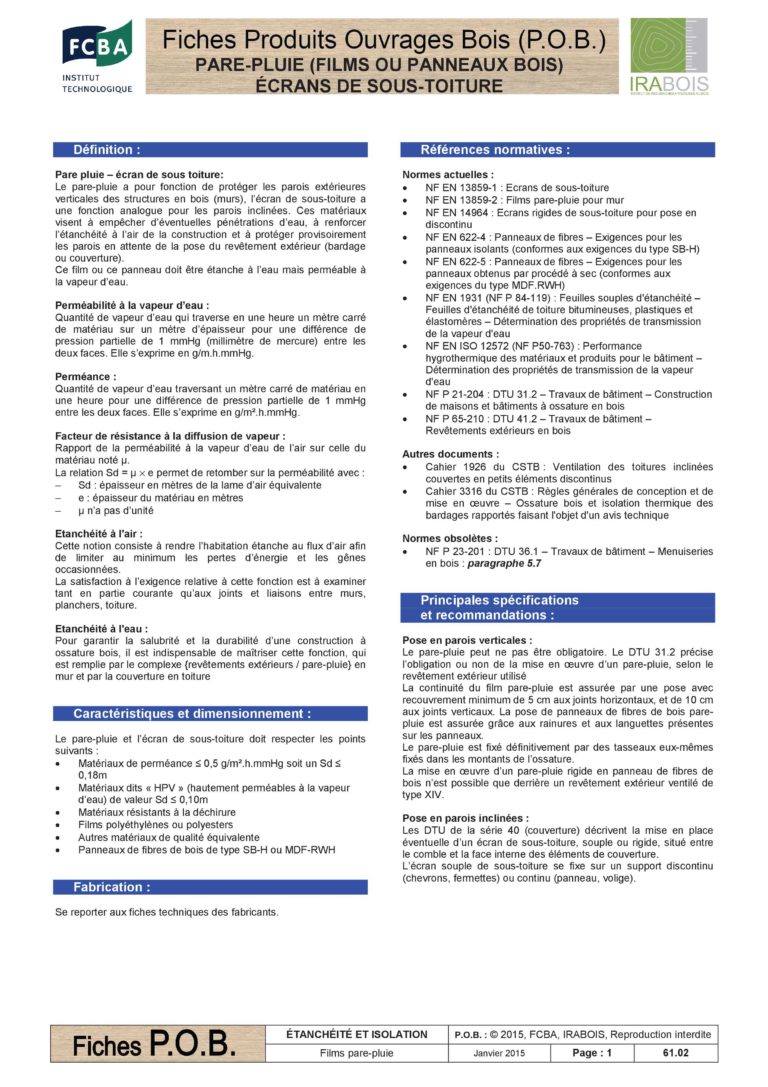 Fiches POB - Catalogue Bois Construction