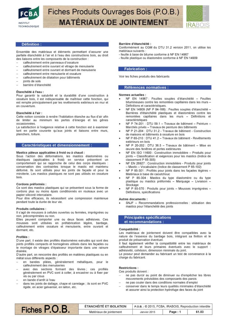 Fiches POB - Catalogue Bois Construction