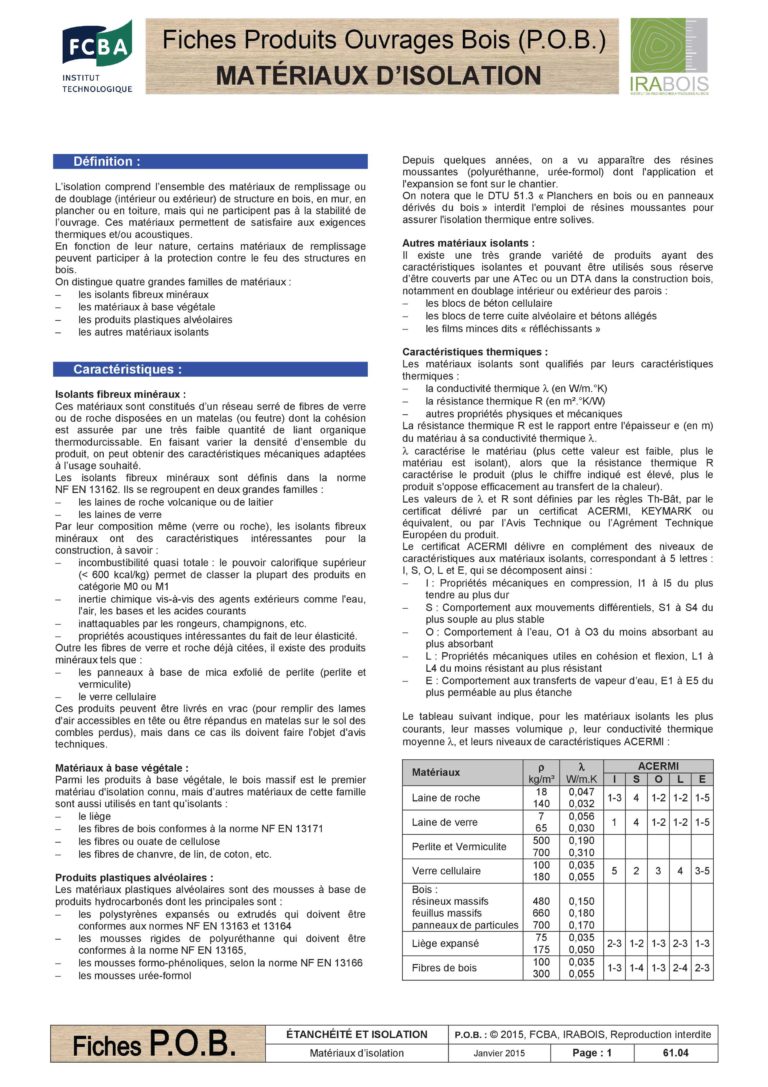 Fiches POB - Catalogue Bois Construction